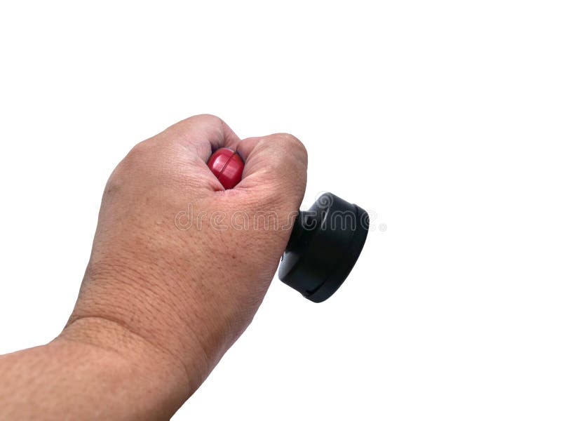 Hand Holding Red Handled Round Rubber Stamp, Top View Isolated on White ...