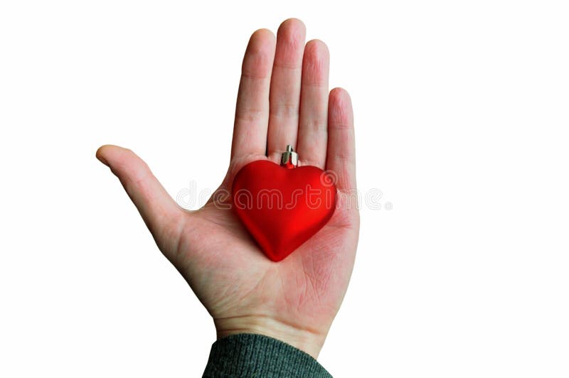 Helping Hand Concept, Man`s Hands Palms Up Holding a Red Heart, Giving ...