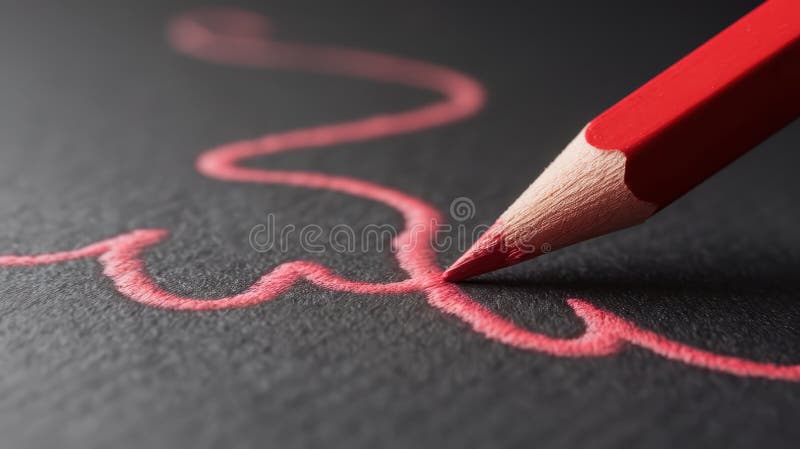 Hand Holding Red Pencil Drawing a Curved Red Line on Dark Surface Stock ...