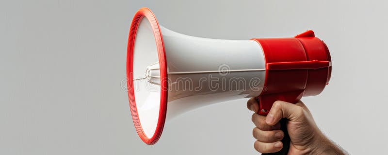 Hand Holding Red and White Megaphone, Announcing Concept Stock ...