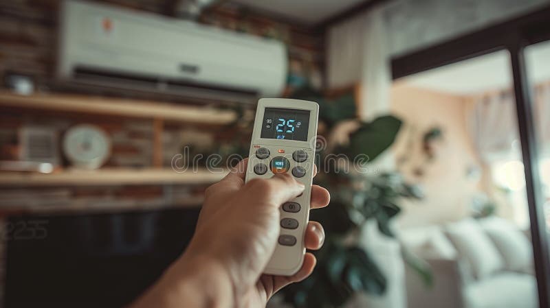 Hand Holding Remote Air Conditioner Controller with Buttons and Display ...