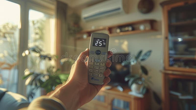 Hand Holding Remote Air Conditioner Controller with Buttons and Display ...