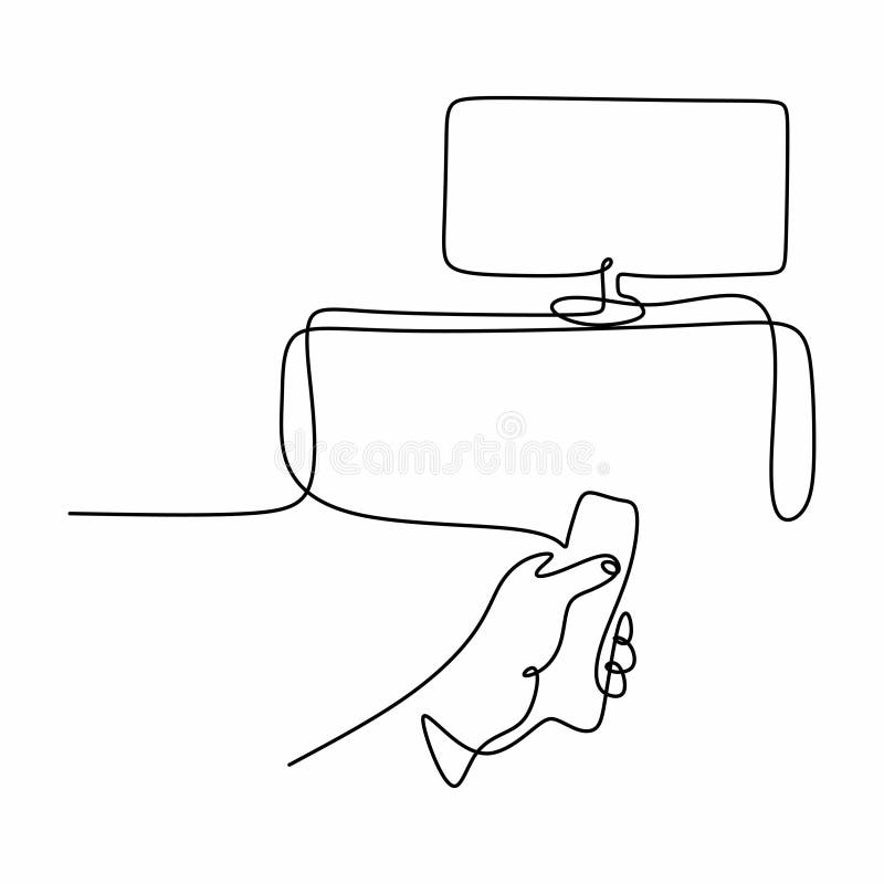 Hand Holding Remote Continuous One Line Drawing. Television and Remote ...