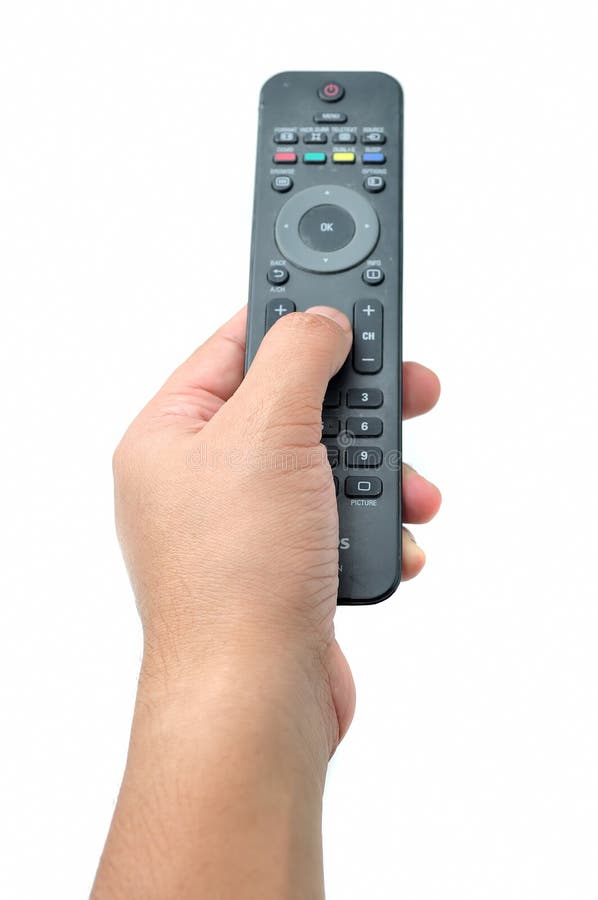Hand Using a Remote Control To Turn Off the TV with an OFF Text Stock ...