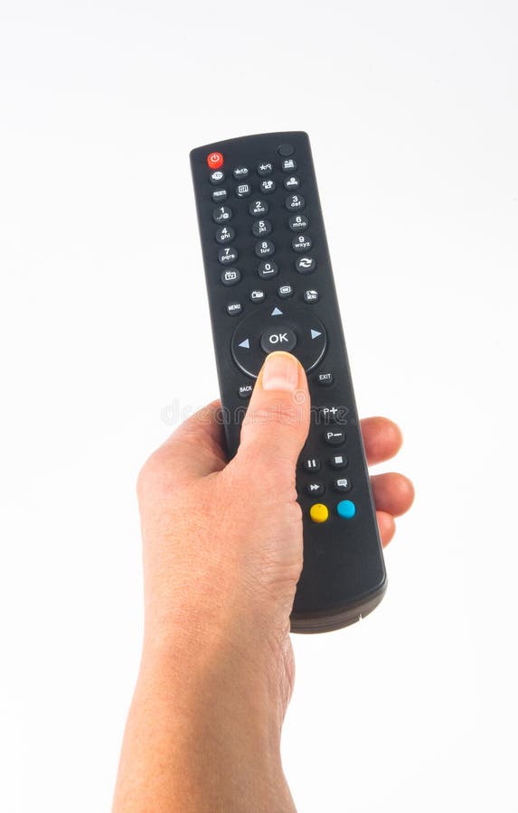 Hand Holding a Remote Control on White Background, Close-up Stock Photo ...