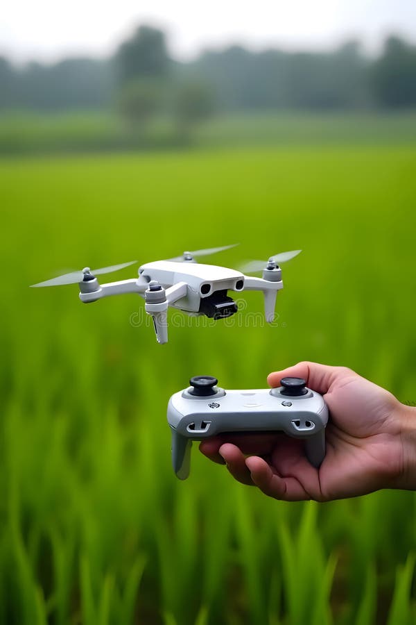 The Hand Holding the Remote Control Controls the Movement of the Drone ...