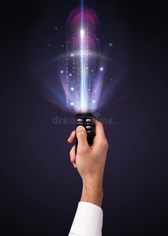 Hand with Remote Control and Shining Numbers Stock Photo - Image of ...