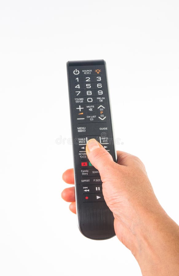Hand Holding a Remote Control on White Background, Close-up Stock Photo ...