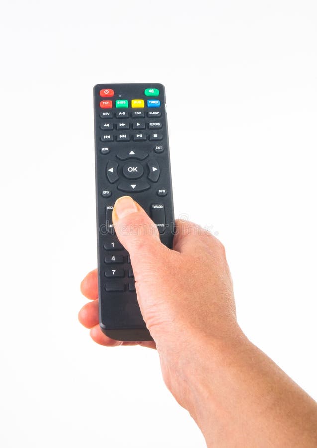 Hand Holding a Remote Control on White Background, Close-up Stock Photo ...
