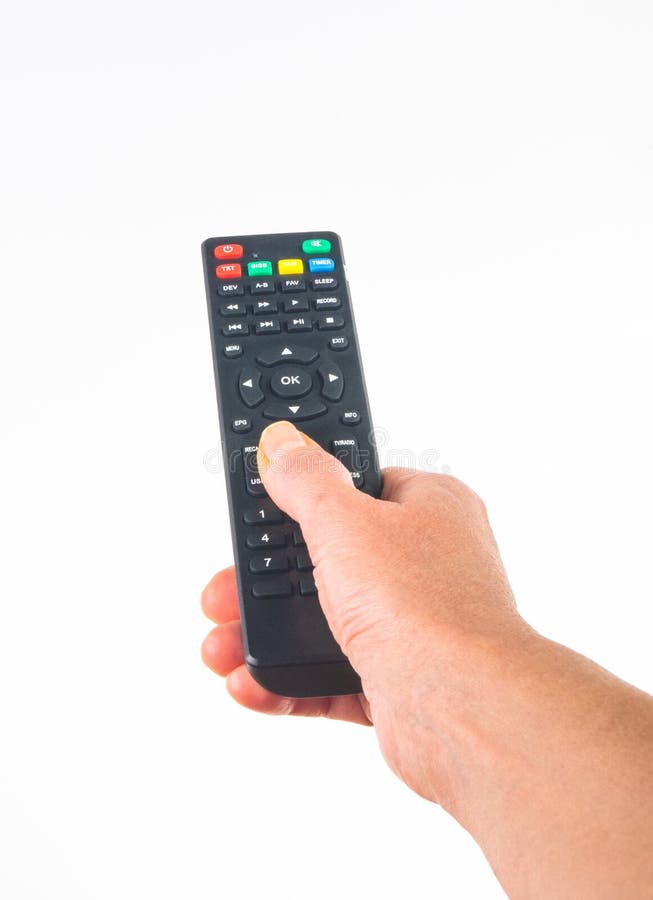 Hand Holding a Remote Control on White Background, Close-up Stock Image ...