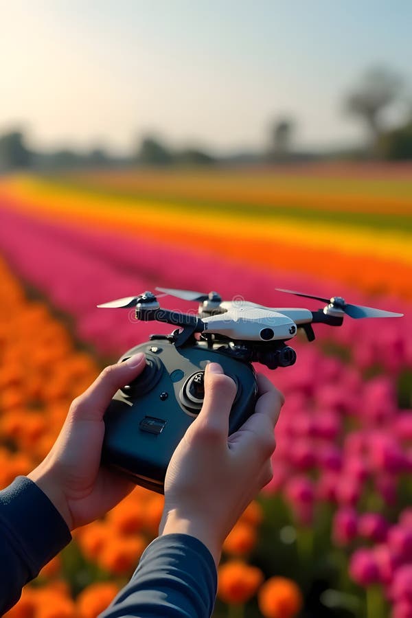 The Hand Holding the Remote Controls the Movement of the Drone in the ...