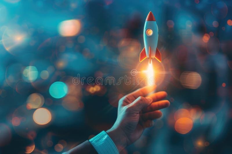 A Hand Holding a Rocket in the Air by AI Generated Image Stock ...
