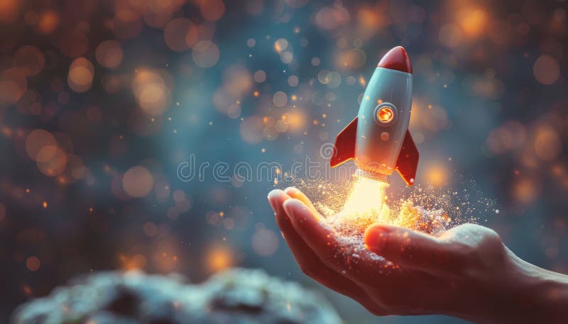 A Hand Holding a Rocket in the Air by AI Generated Image Stock ...