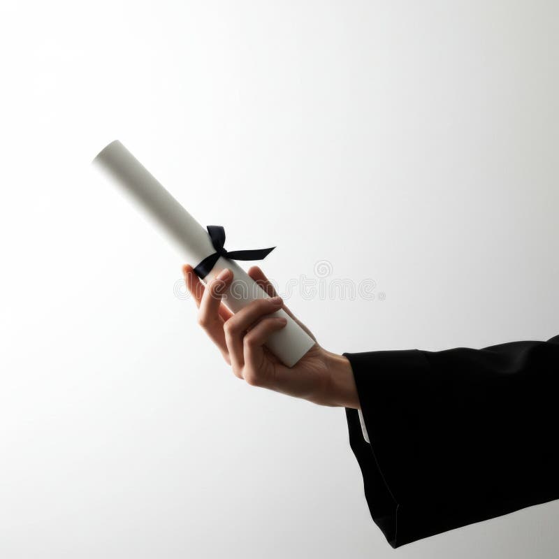 Hand Holding Rolled Diploma with Black Ribbon Against White Background ...