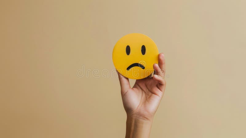 Hand Holding a Sad Emoji on a Beige Background Stock Illustration ...