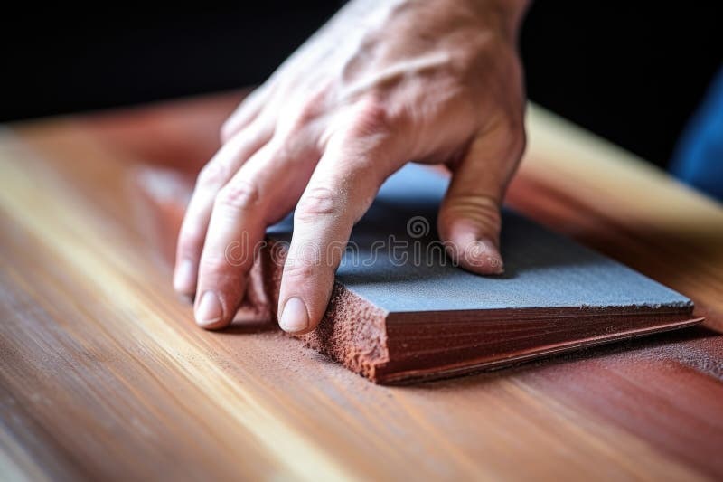 Hand Holding Sandpaper Smoothing a Wood Surface Stock Photo - Image of ...