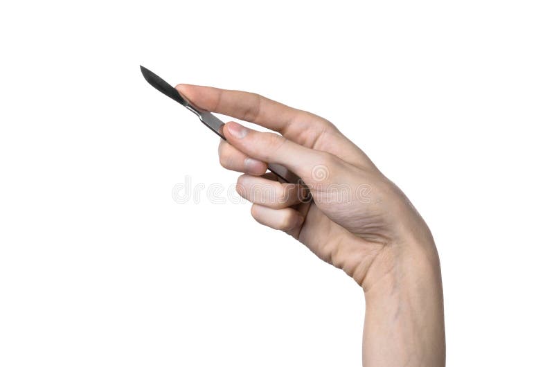 The Hand Holding the Scalpel, White Background, Isolated Stock Image ...