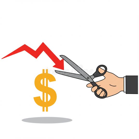 A Hand Holding Scissors is Poised To Cut a Descending Red Arrow ...