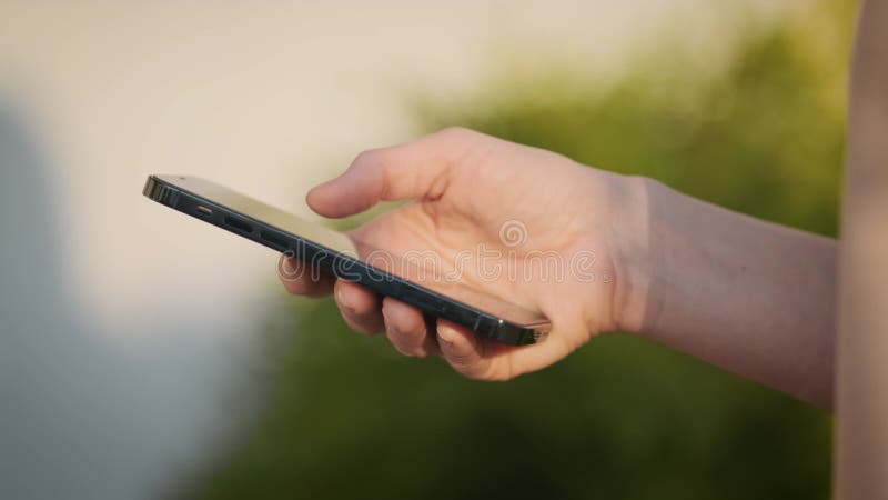 The Hand is Holding the Screen, the Mobile Phone. Close Up Hand Man ...