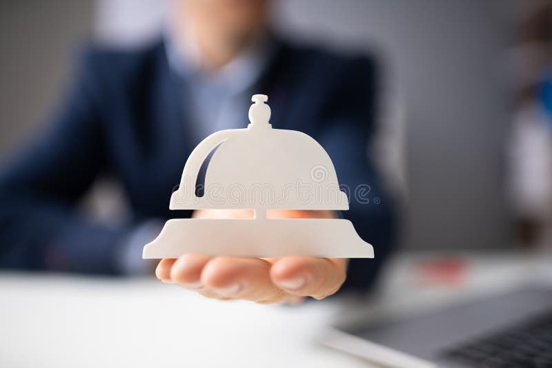 Hand Holding Service Bell Icon Stock Image - Image of dome, caucasian ...