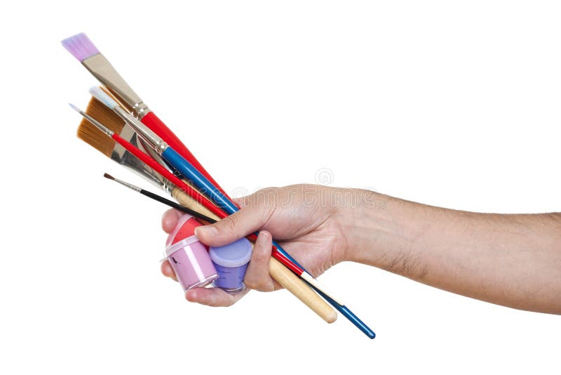 Hand Holding Several Brushes and Paint Stock Photo - Image of painter ...