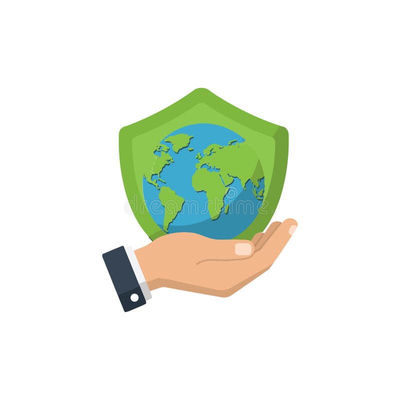 A Hand Holding a Shield with a Globe Symbolizing Environmental ...