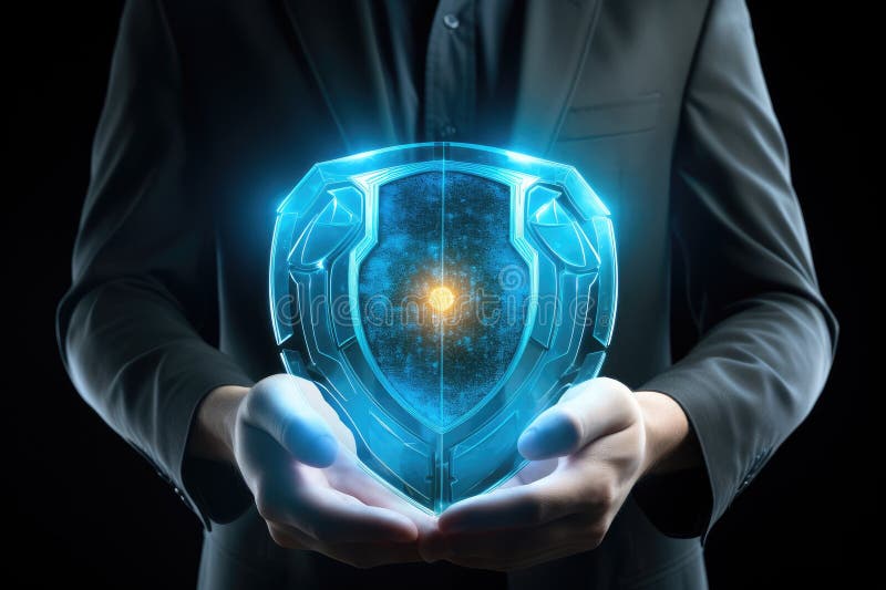 Hand Holding a Shield Symbol of Internet Protection Stock Illustration ...