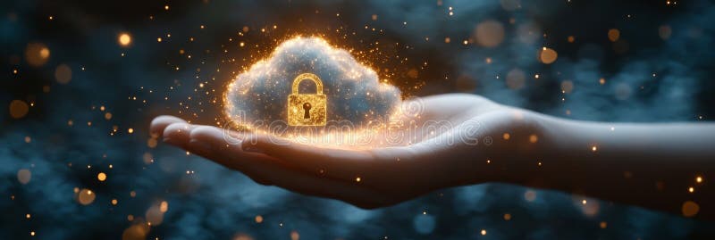 Hand Holding Shining Cloud Security Lock, Data Protection, Digital ...