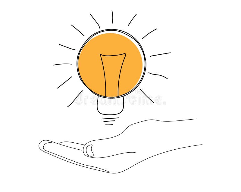 Hand Holding a Shining Light Bulb Hand Drawn Stock Vector ...