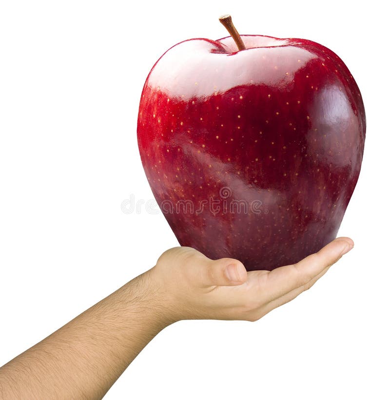 Hand Holding Shiny Big Red Apple Isolated Stock Image - Image of eating ...