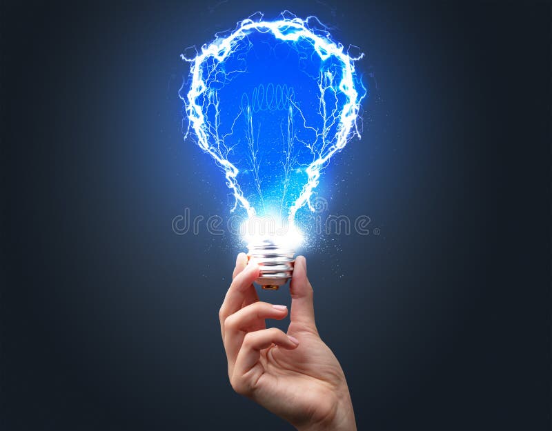 Hand Holding Shiny Light Bulb Stock Illustration - Illustration of hint ...