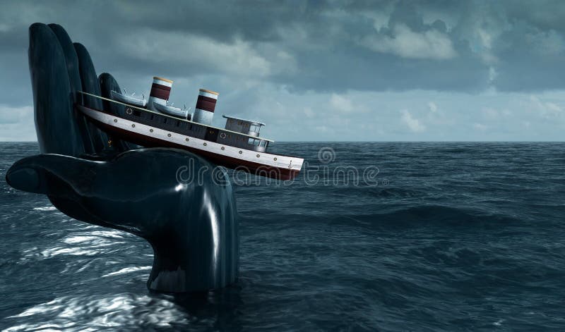Hand Holding the Ship Out of the Water. the Concept of the Crash Stock ...