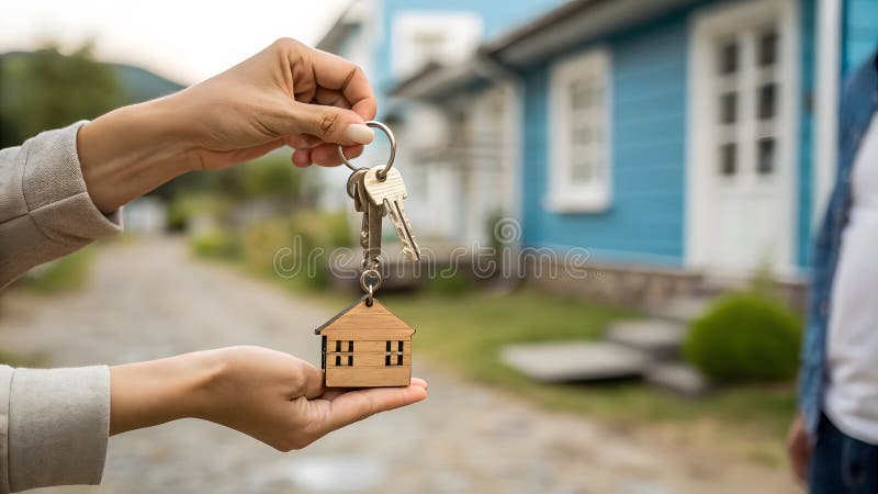 Hand Holding Silver House Keys with Wooden Keychain Stock Illustration ...