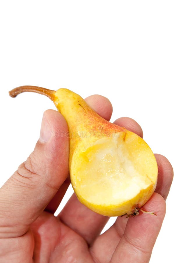 Hand Holding Sliced Fresh Pear Over White Stock Photo - Image of diet ...