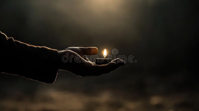 Hand Holding Small Candle with Flame in Dark Ambient Lighting Stock ...