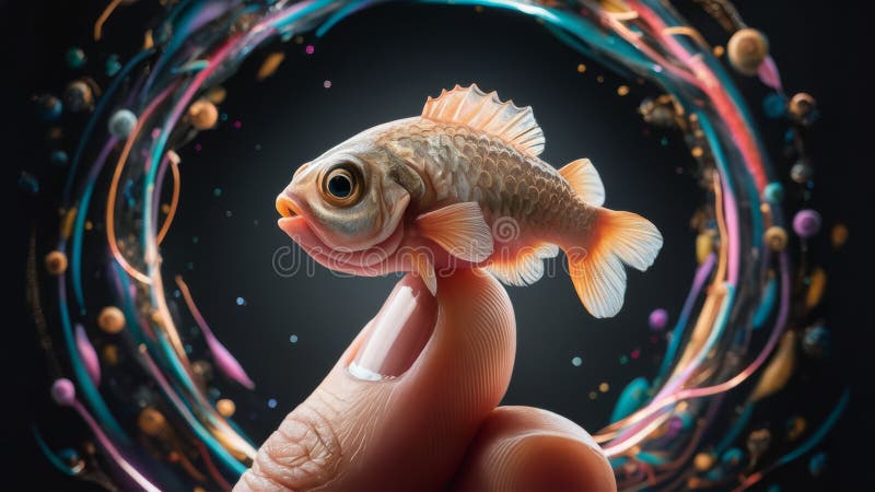 A Hand Holding a Small Goldfish in Front of an Abstract Background, AI ...