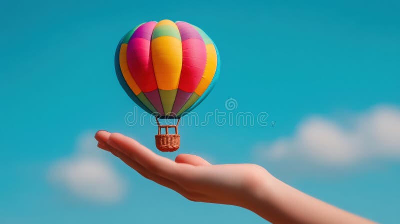 A Hand Holding a Small Hot Air Balloon in the Sky, AI Stock Image ...