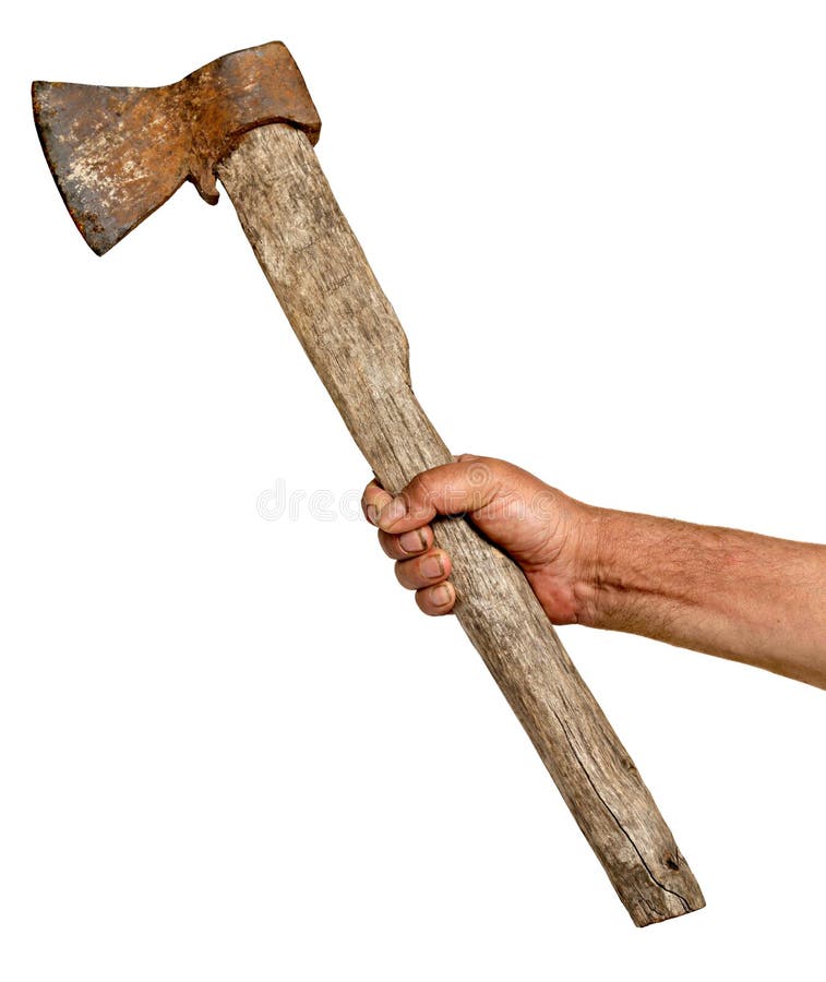 Hand Holding Small Old Rusty Hatchet Isolated on Stock Photo - Image of ...
