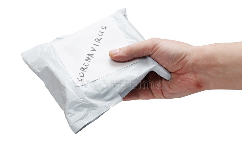 A Hand Giving Small Packet Parcel from China with Label Coronavirus on ...