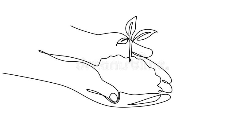 Hand Holding a Small Tree in Continuous Line Drawing, Symbolizing ...