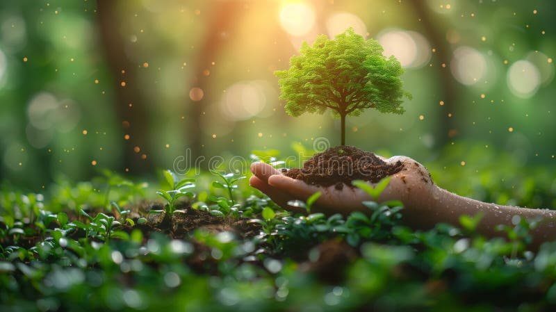 A Hand Holding a Small Tree Sapling in a Forest Stock Image - Image of ...