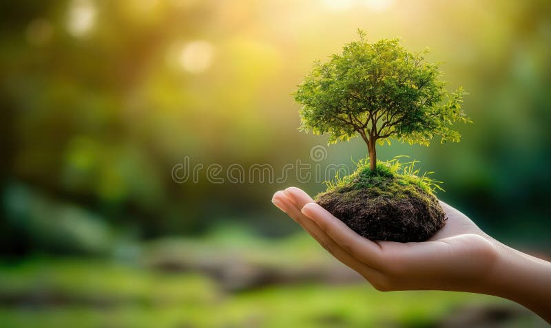 Hand Holding Small Tree with Soil and Grass, Symbolizing Environmental ...