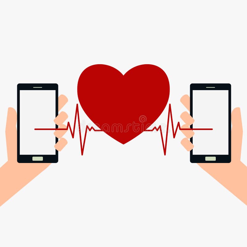 Hand Holding Smart Phone and Beating Heart. Stock Vector - Illustration ...