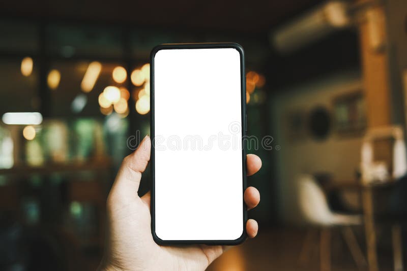 Hand Holding Smart Phone with Blank Screen on White Stock Image - Image ...