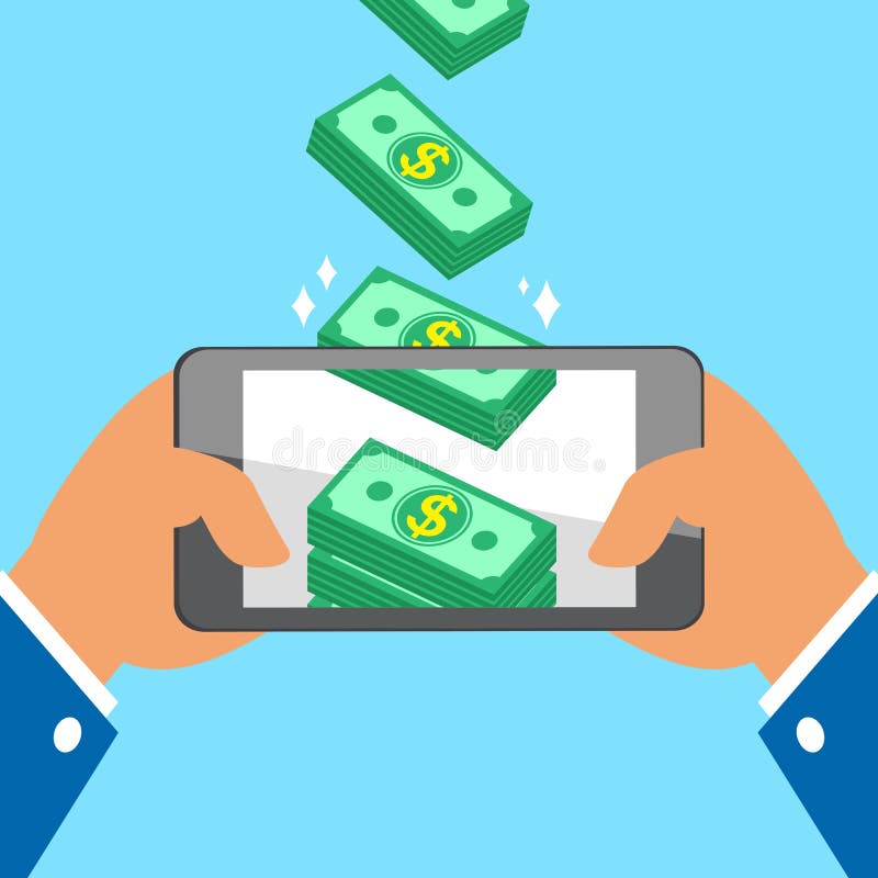 Hand Holding Smart Phone and Earning Money Stack Stock Vector ...