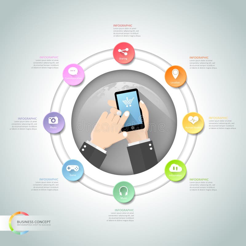 Hand Holding Smart Phone Infographic Template, Internet of Things Stock ...