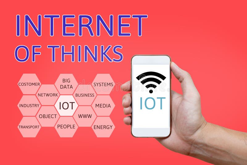 Hand Holding Smart Phone with Internet of Things (IoT) Word and Stock ...