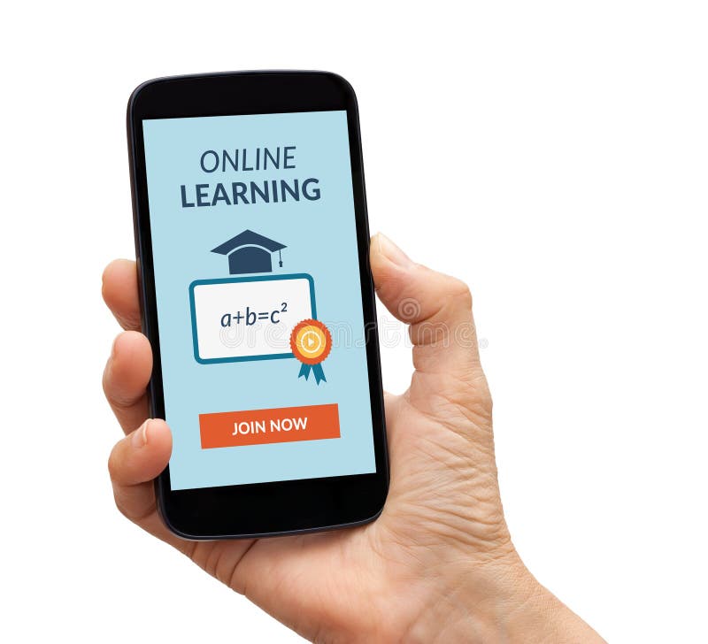 Online Learning Concept on Smart Phone Screen on Wooden Desk Stock ...