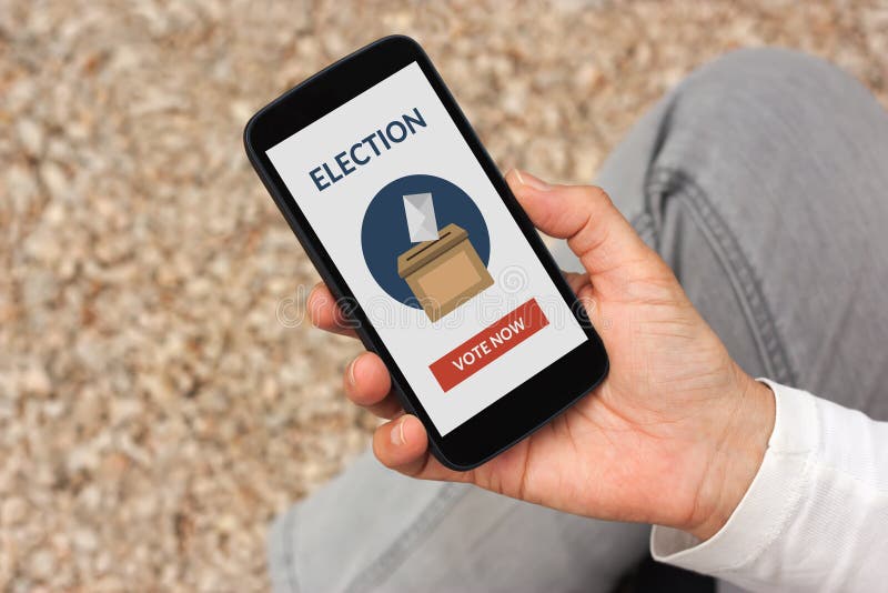 Hand Holding Smart Phone with Online Voting Concept on Screen Stock ...