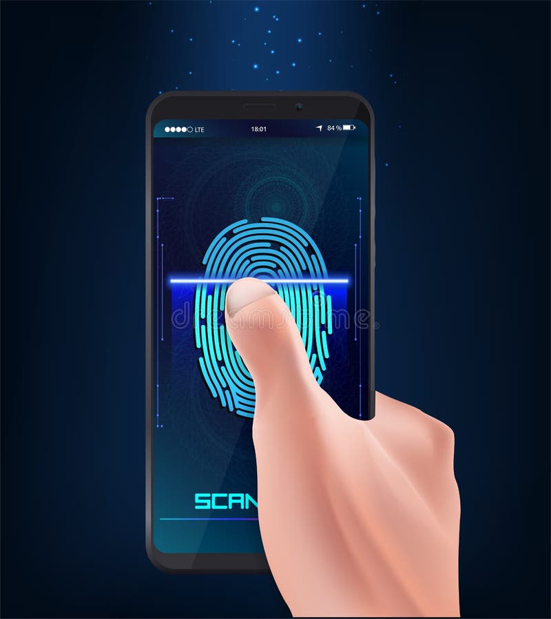 Hand Holding Smart Phone with Process of Scanning Fingerprint on the ...
